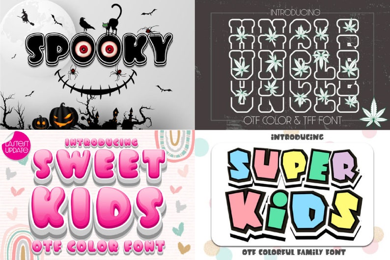 Super Colorful Font Bundle Vibrant Kids Fonts Playful Colorful ...