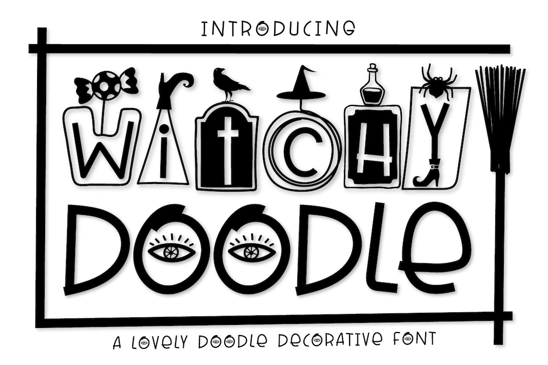 Kids Halloween Font, Witchy Doodle Font, Witch Letters Svg, Doodle ...