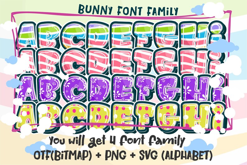 Bunny Font, Bunny Alphabet, Candy Font, Cute Font, Lovey Font, Kids ...