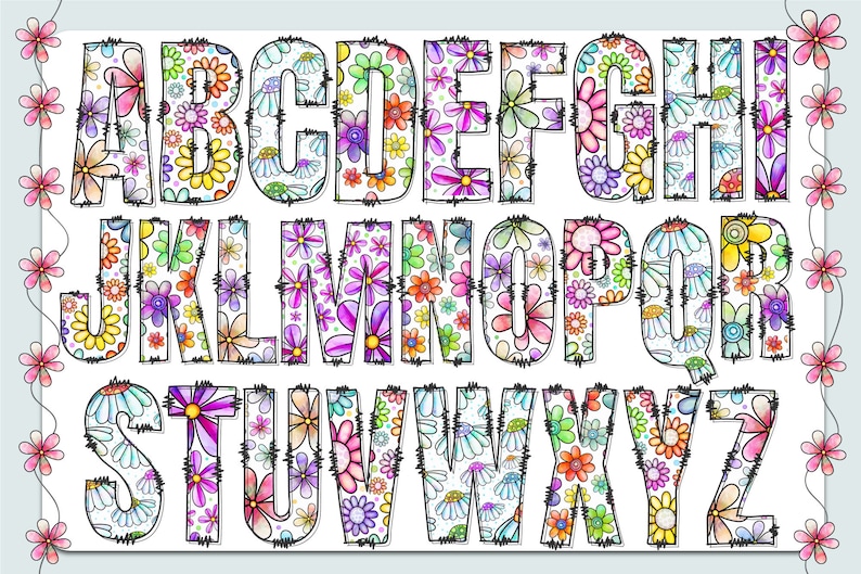 Daiy Fonts, Daisy Alphabet, Daisy Flower Letters, Flower Alphabet, Cute ...
