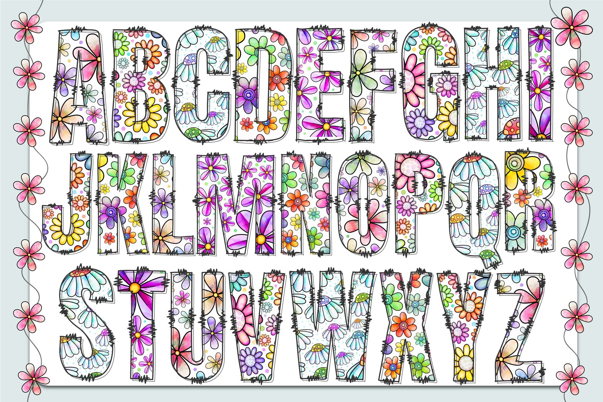 Daiy Fonts, Daisy Alphabet, Daisy Flower Letters, Flower Alphabet, Cute ...