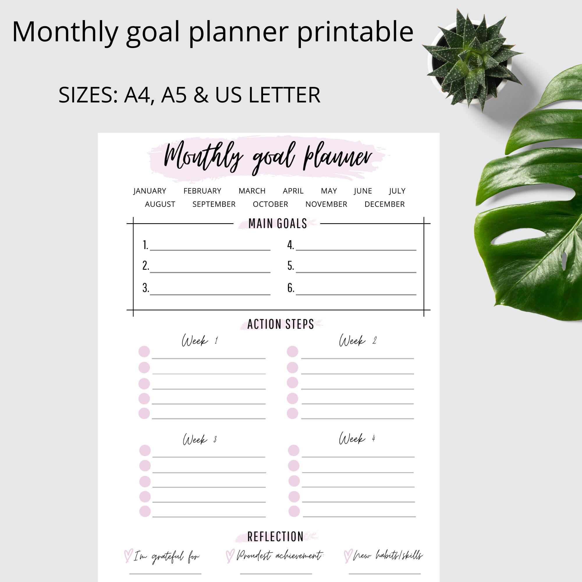 Monthly Goal Planner Printable | Monthly Planner | Printable Planner ...