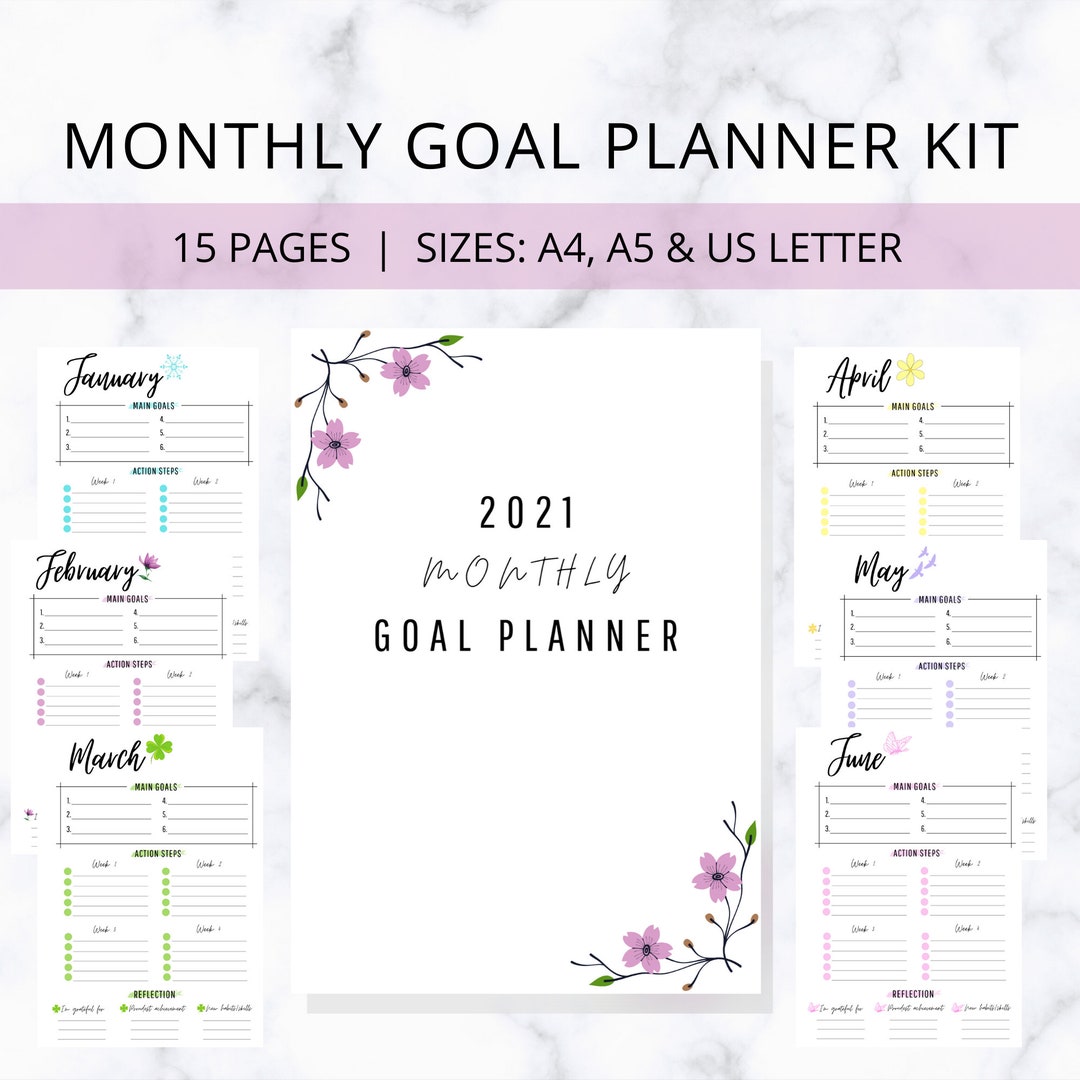 2021 Monthly Goal Planner Printable | Goal Planner Inserts | Goal ...