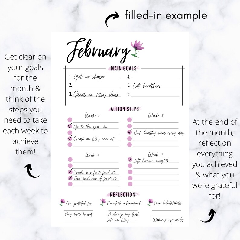 2021 Monthly Goal Planner Printable | Goal Planner Inserts | Goal ...