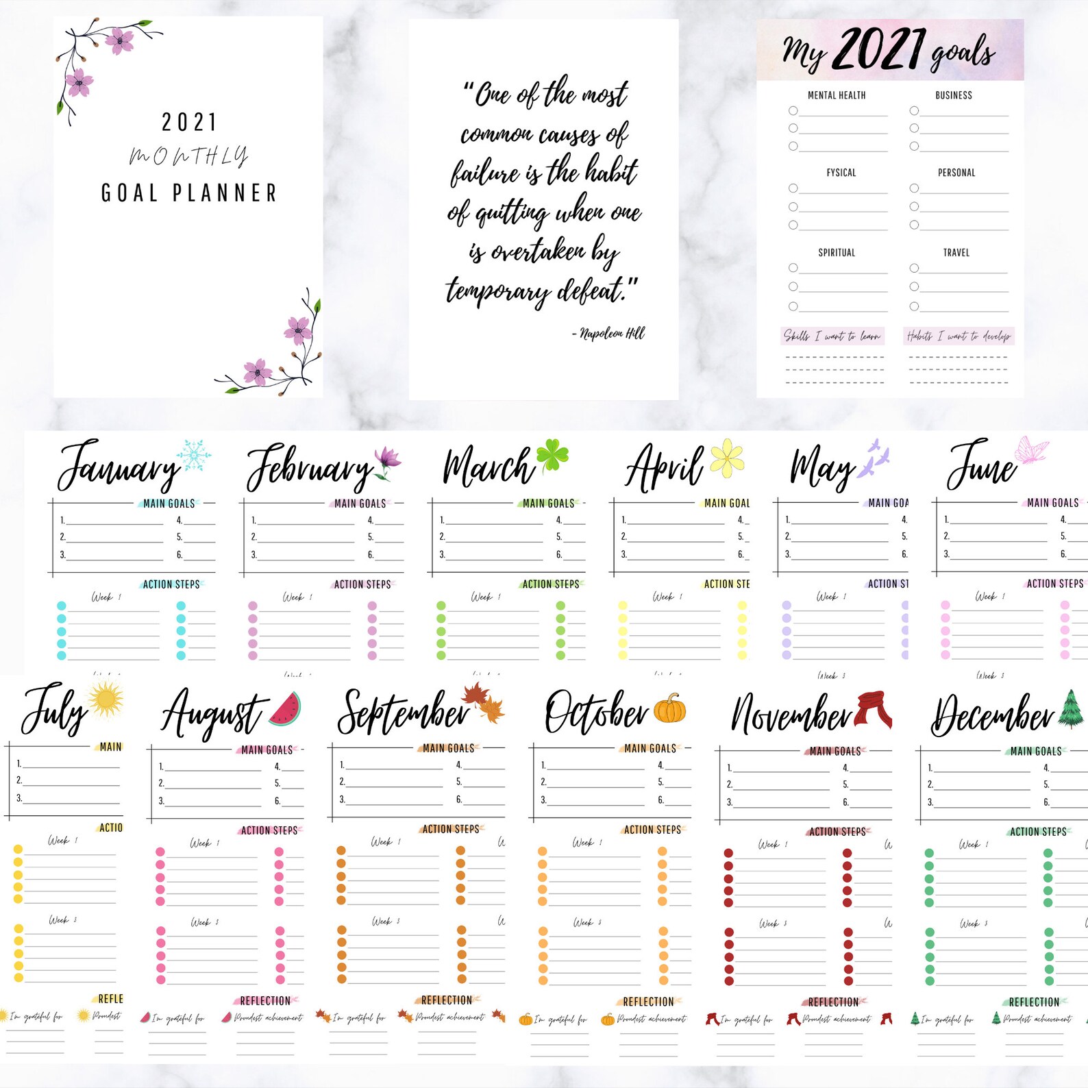 2021 Monthly Goal Planner Printable | Goal Planner Inserts | Goal ...