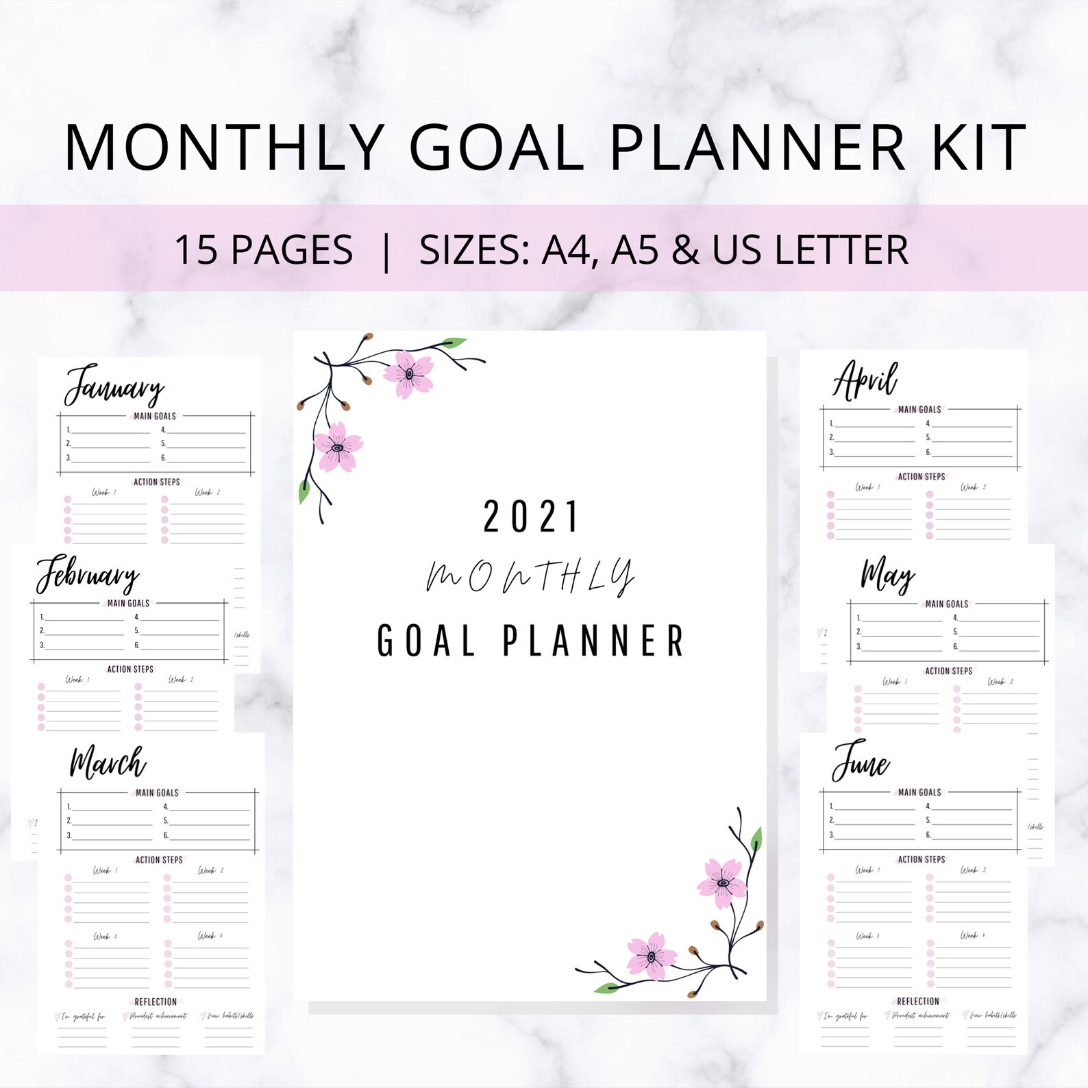 2021 Monthly Goal Planner Printable Goal Planner Goal Setting Goal
