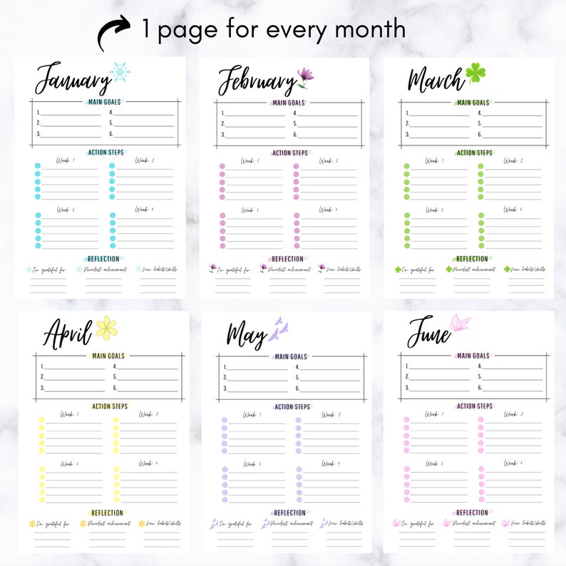 2021 Monthly Goal Planner Printable | Goal Planner Inserts | Goal ...