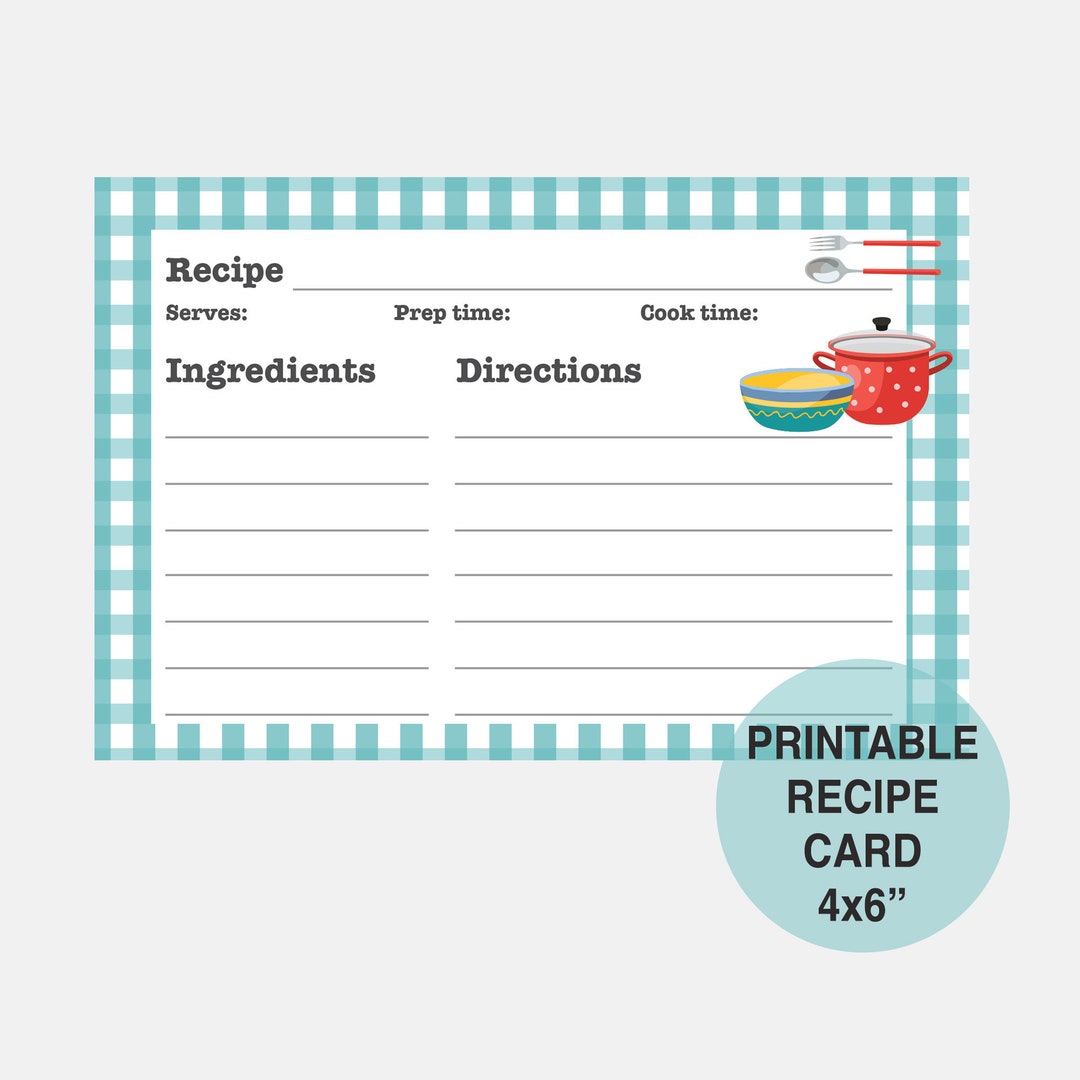 Printable Recipe Card Template, 4x6 Recipe Card, Double Sided Recipe ...