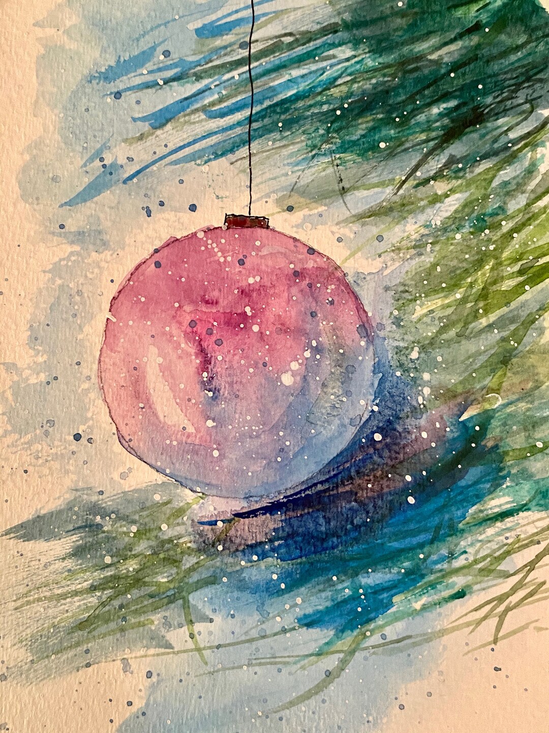 Pink Splendor Ornament Hand Painted Watercolor Card - Etsy