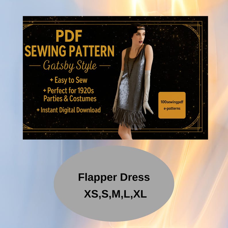 1920s Flapper Dress Sewing Pattern PDF – Vintage Triangle Cut, Fringe Hem, Gatsby Style Size X ...