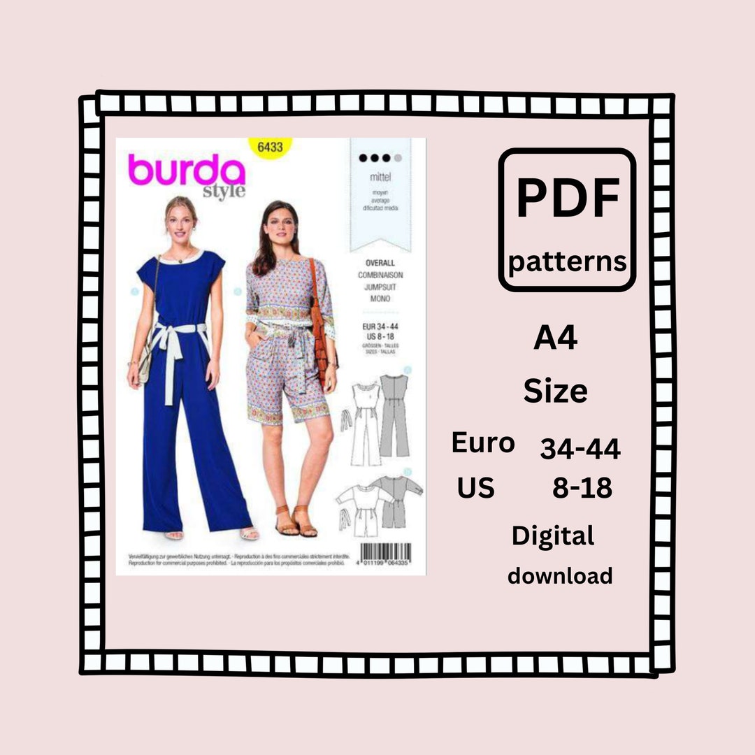 Burda 6433 Sewing Pattern Misses' Overalls Sizes Euro 34-44 US 8-18 - Etsy