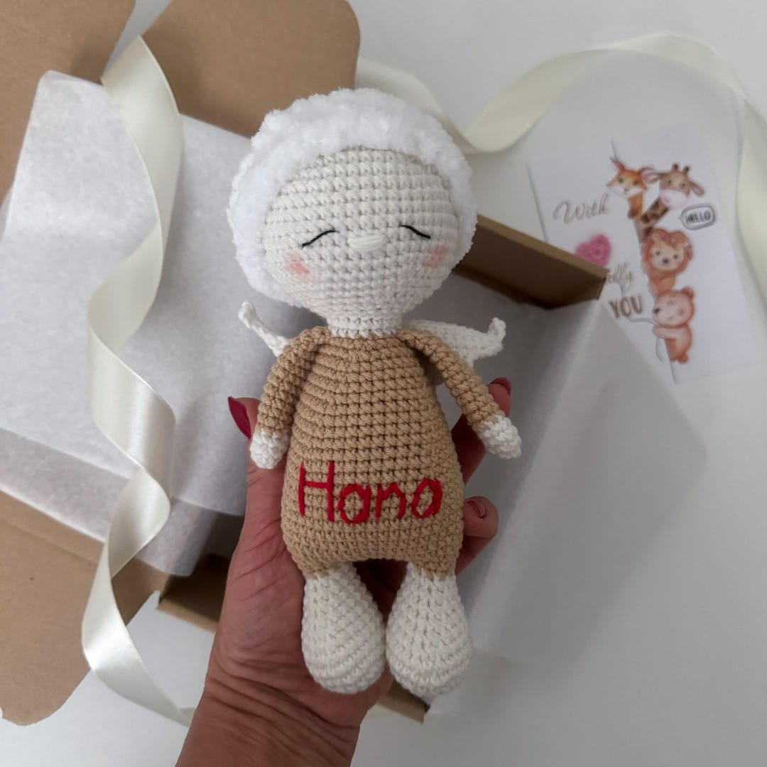 Guardian Angel Plush, Crochet Angel Doll, Baptism Gift, Handmade ...