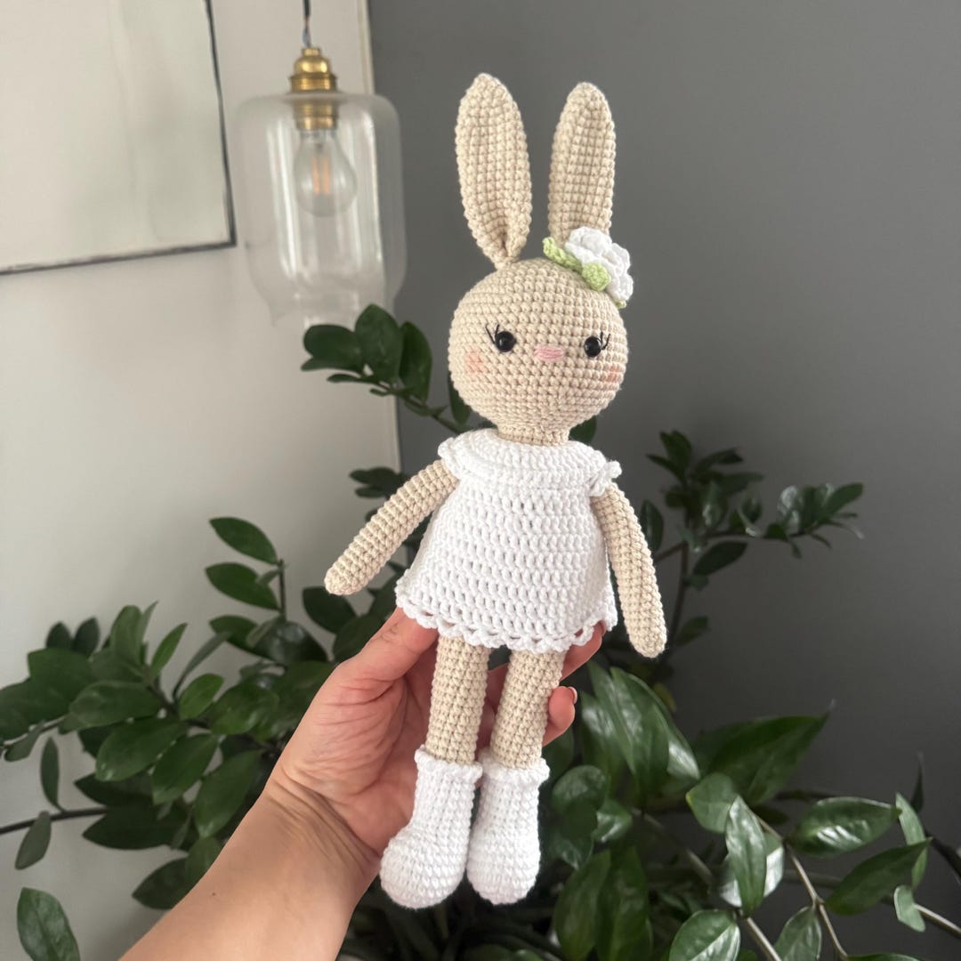 Flower Girl Bunny Plush, Personalized Spring Rabbit in White Dress ...