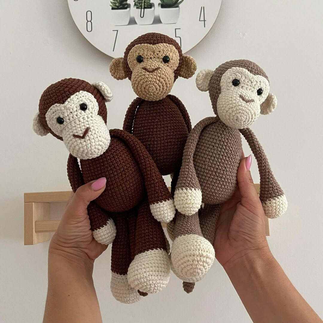 Handmade Crochet Monkey Plush Doll, Amigirumi Crochet Animals - Toddler ...