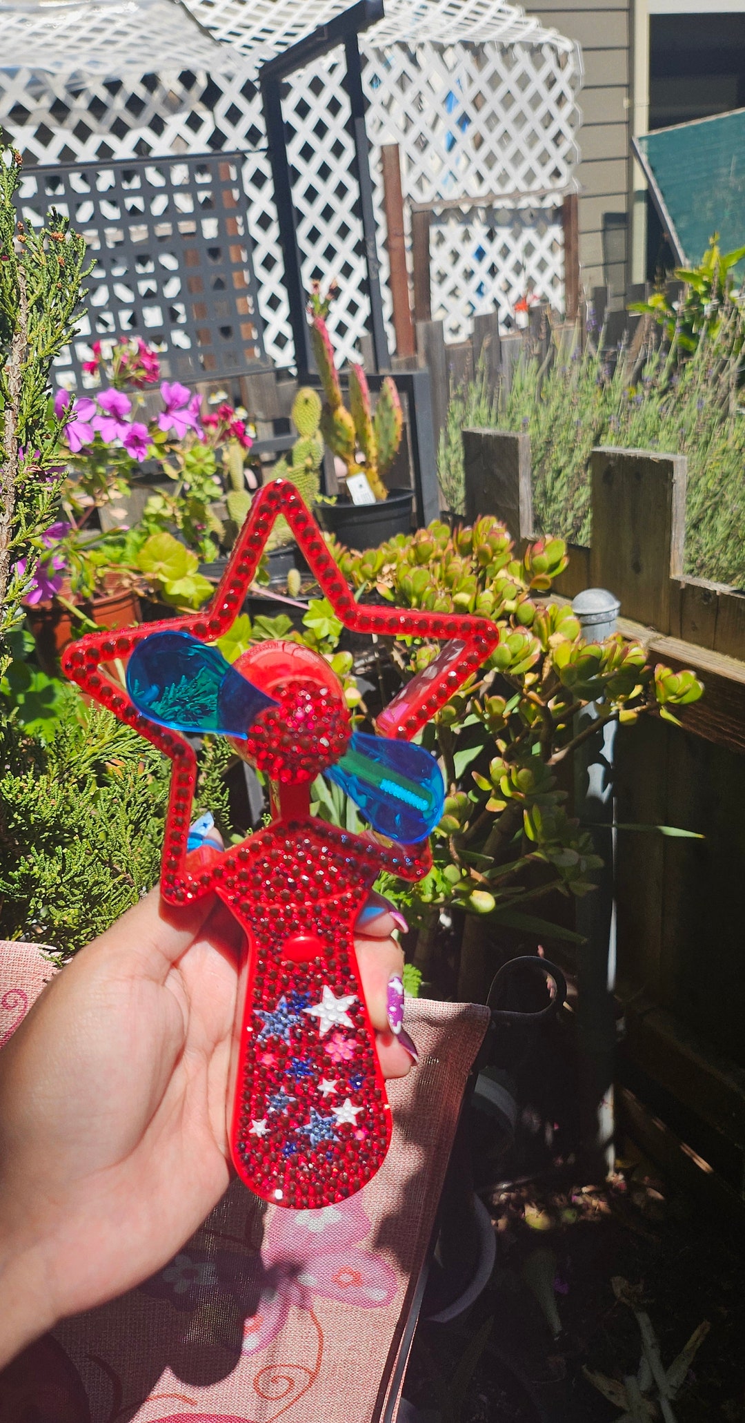 Bedazzled Fan • White & Blue Light-up Fan • Glass Rhinestones • Blinged ...