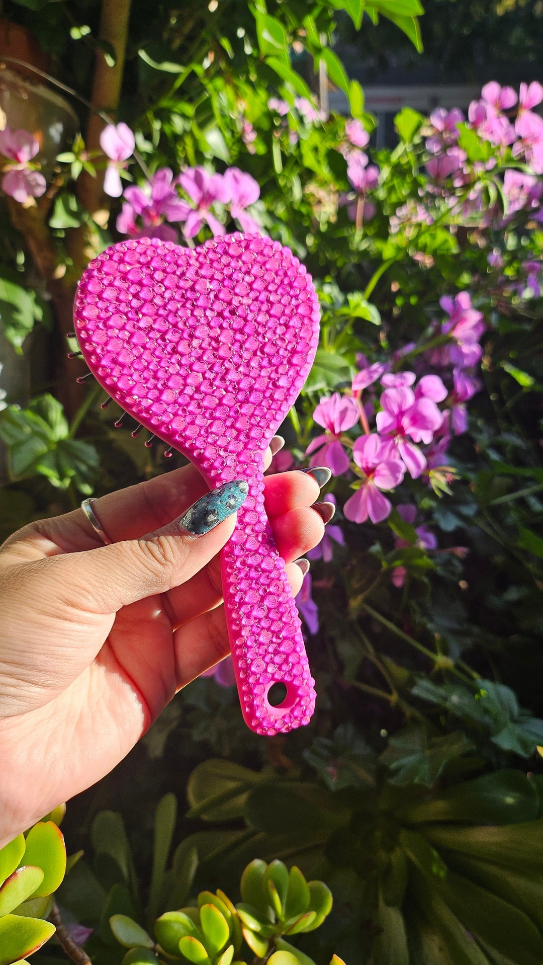 Hair Brush • Heart Shaped Hair Brush • Glass Rhinestones • Glow-in-the ...