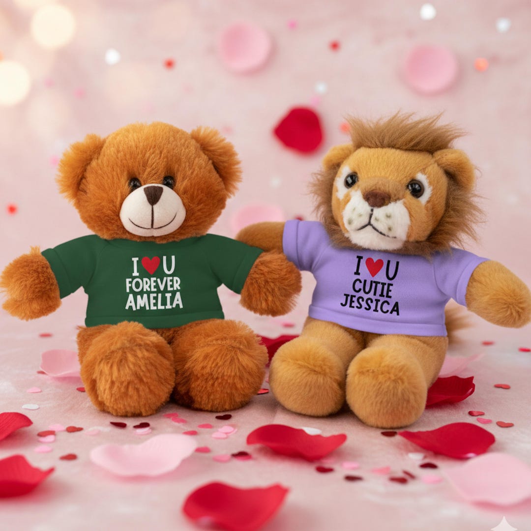 Personalized Stuffed Animal Plush, Custom Name Tee Lion Panda Bear ...