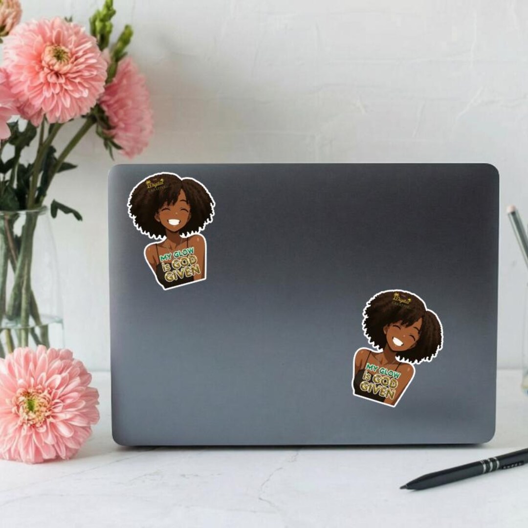 My Glow is God Given Kiss-cut Sticker | Smiling Black Girl Illustration ...
