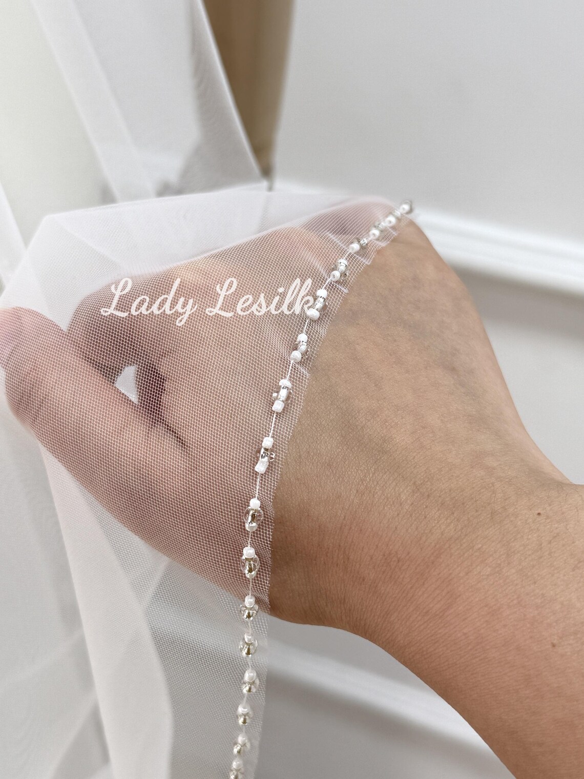 Beaded Bridal Veil,ivory Beaded Wedding Veil,single Layer Veil,beaded ...