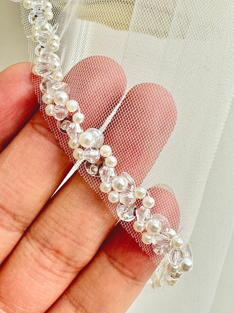 Ivory Wedding Veil,pearl Crystal Sequins Beaded Veil,black Veil Brides ...