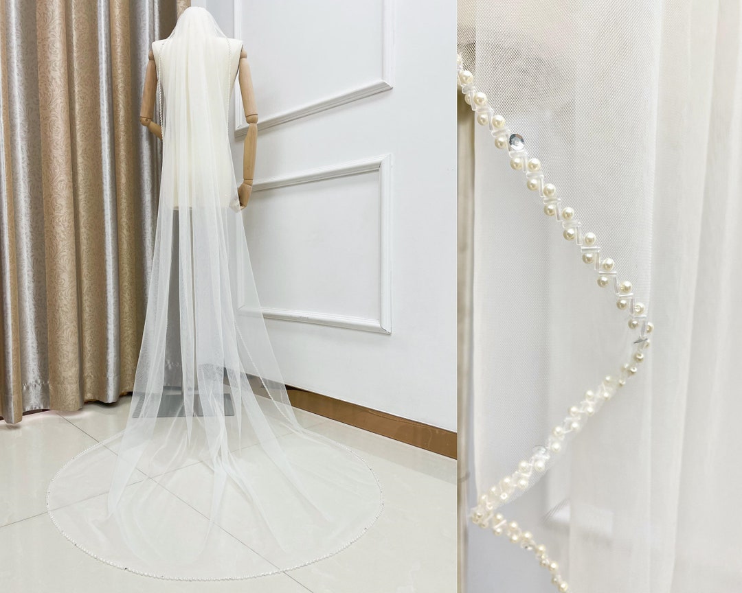 Long Veil Wedding,unique Veil,cathedral Veil,hand Beaded Veil,pearl ...