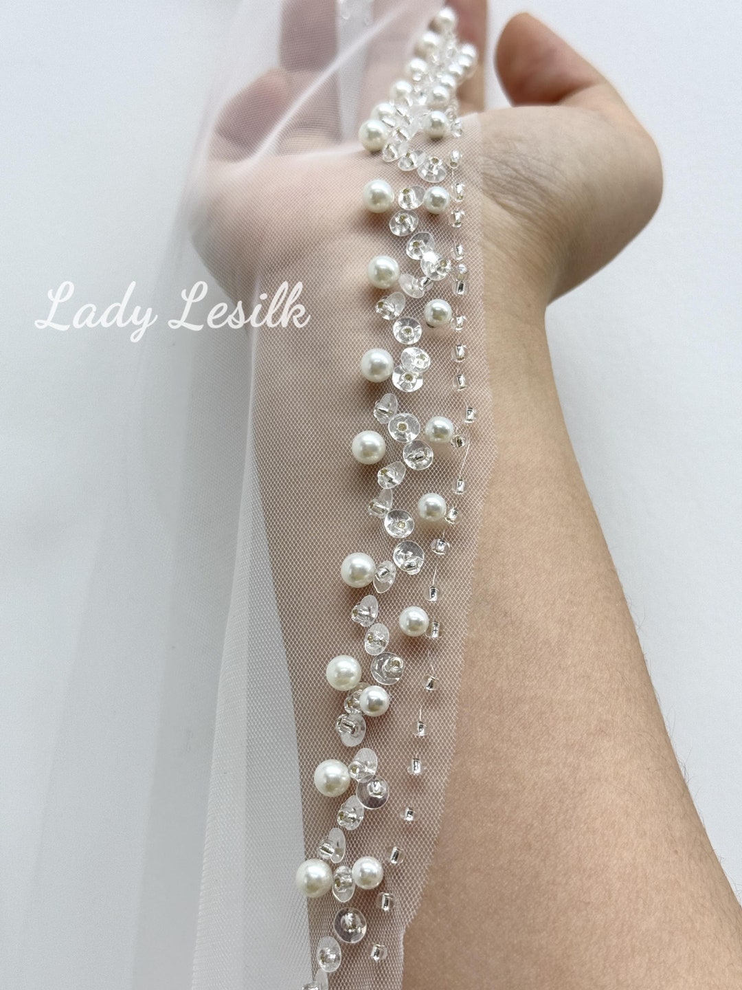 Pearl Veil,ivory Bridal Beaded Veil,pearl Wedding Beaded Veil,sequins ...