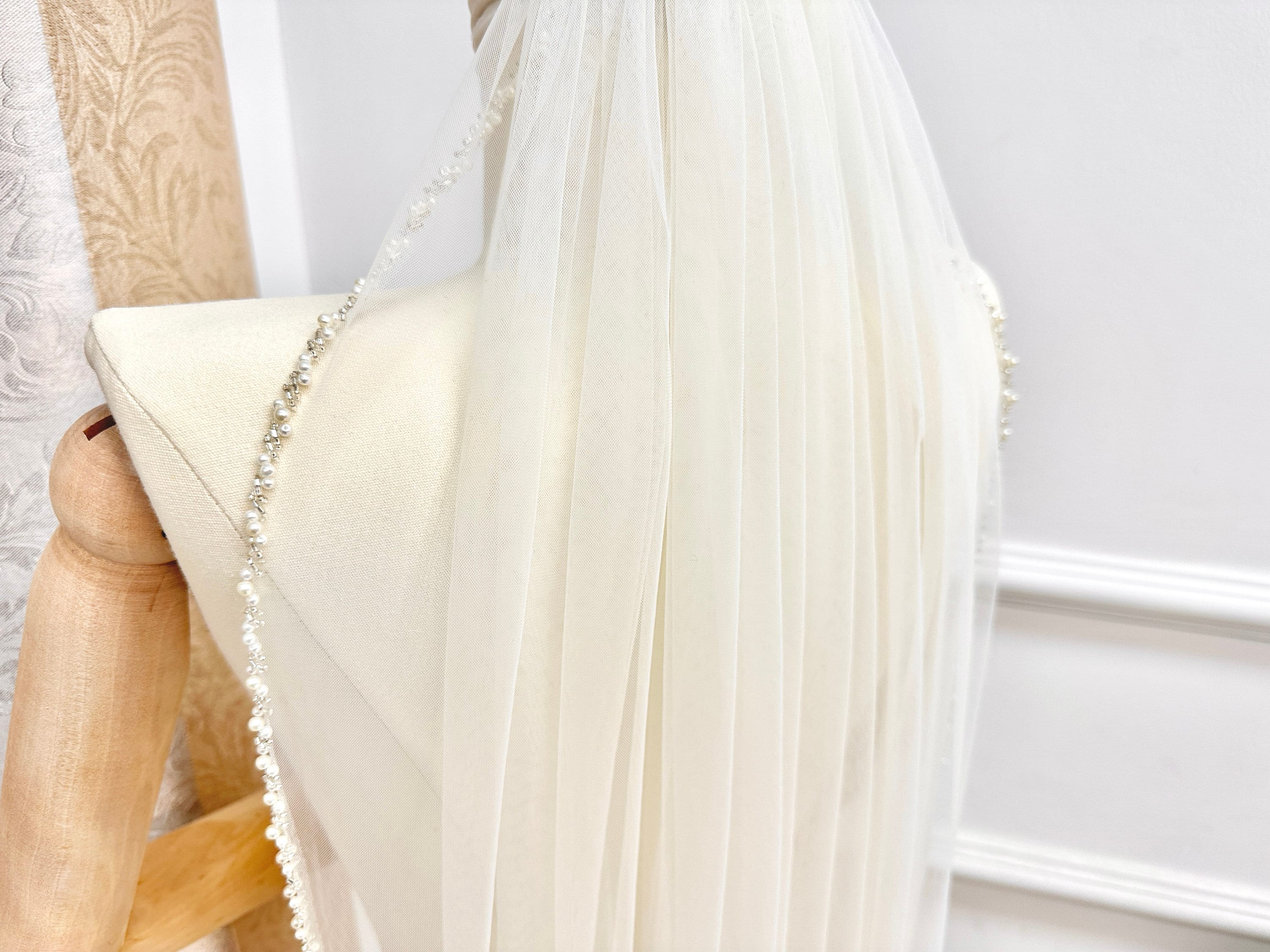 Pearl Wedding Veil,beaded Bridal Veil,pearl Veil,ivory Veil,fingertip ...