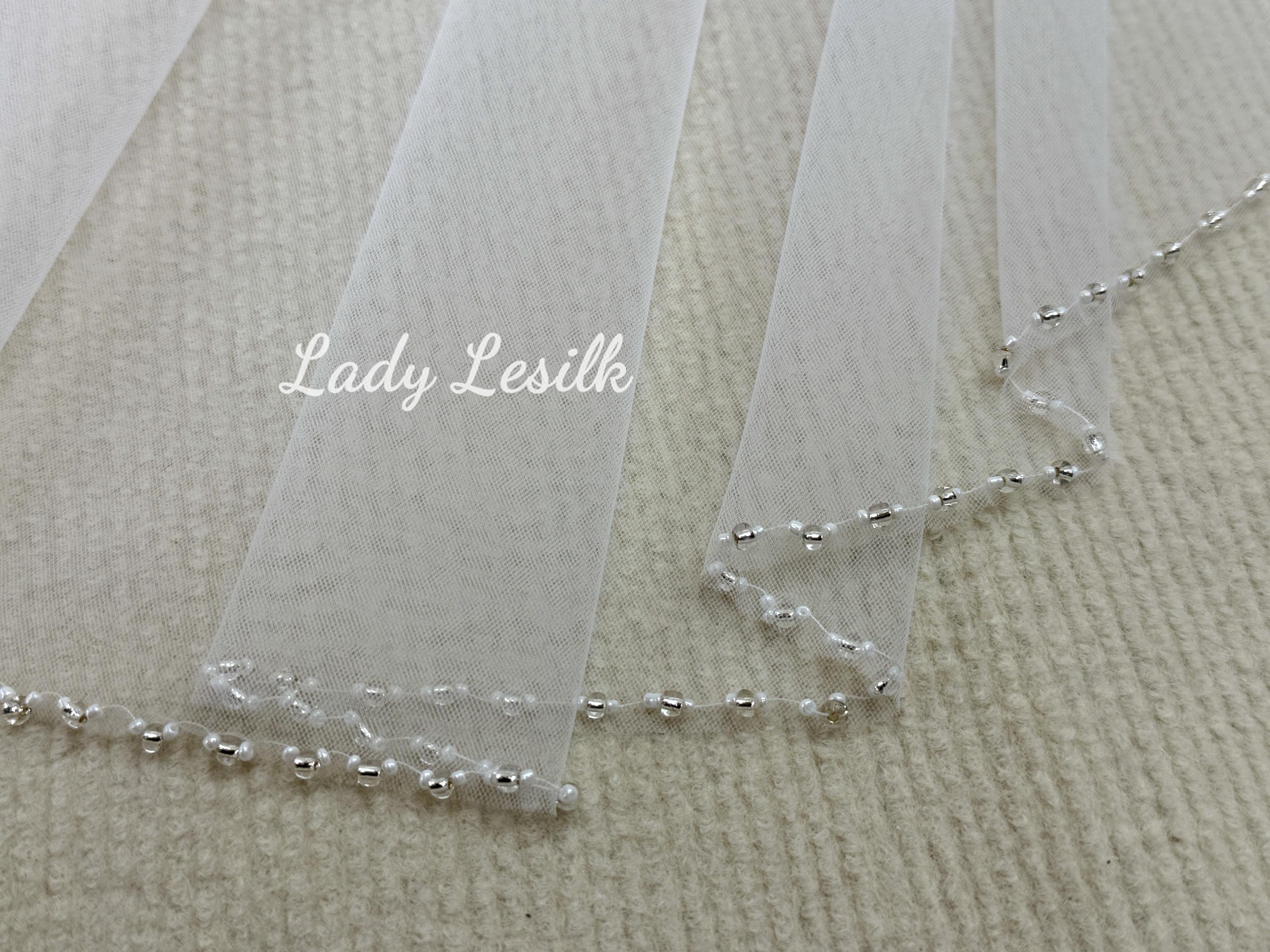 Beaded Bridal Veil,ivory Beaded Wedding Veil,single Layer Veil,beaded ...