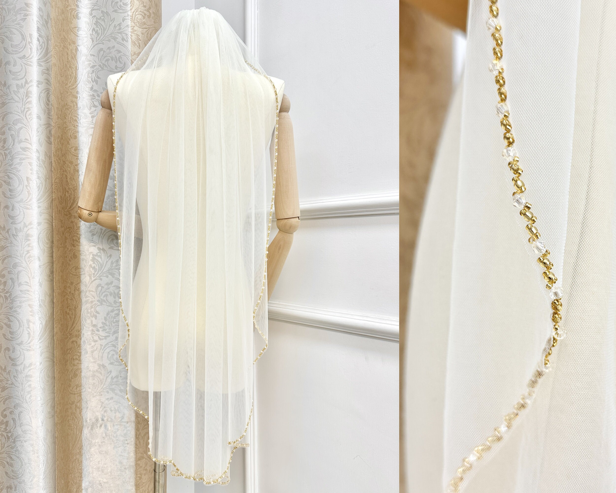 Gold Beads Beaded Veil,wedding Crystal Veil,unique Bridal Veil,black ...