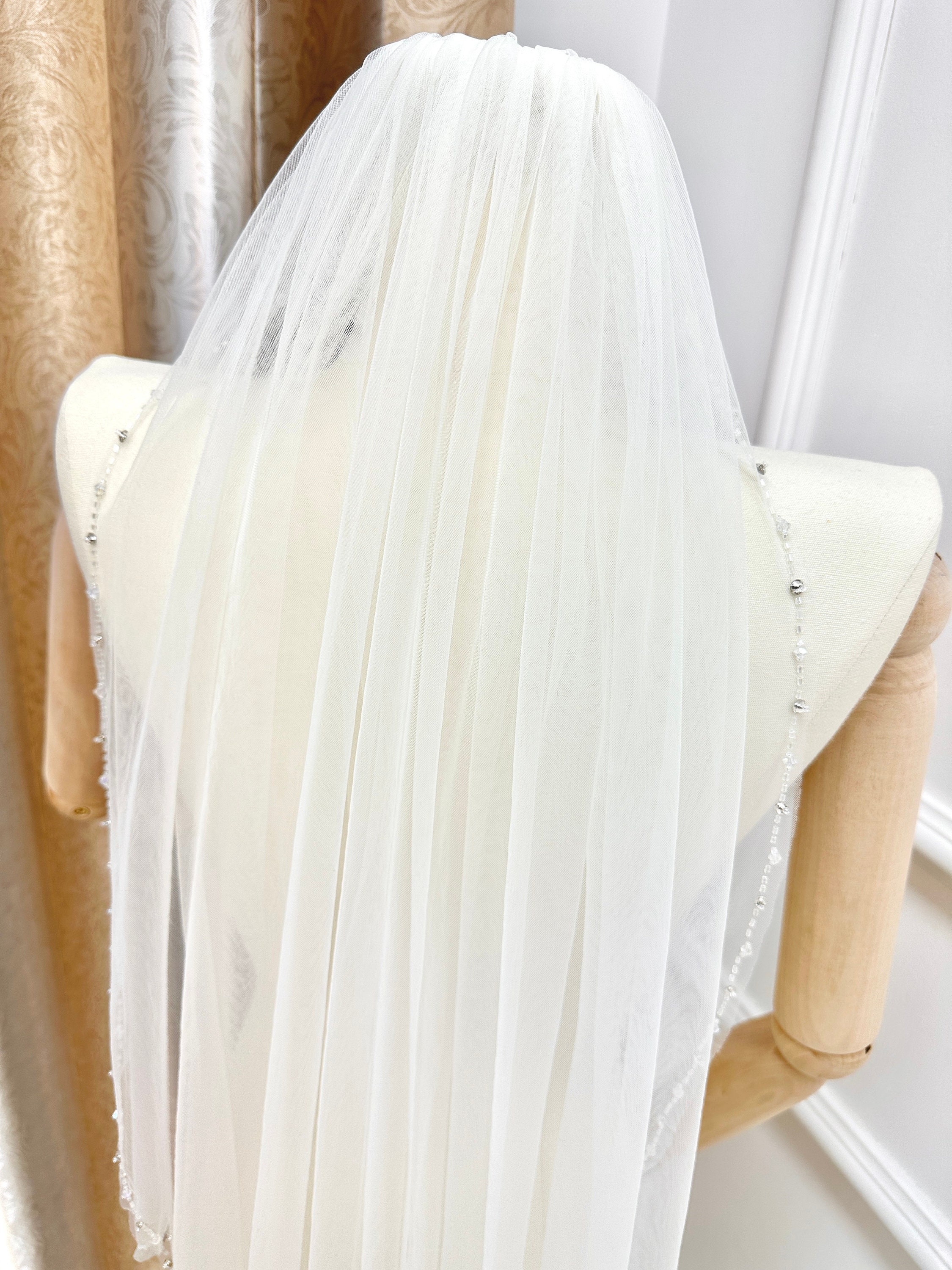Hand Beaded Wedding Veil,glitter Crystal Sequins Bridal Veil,bride 1T ...