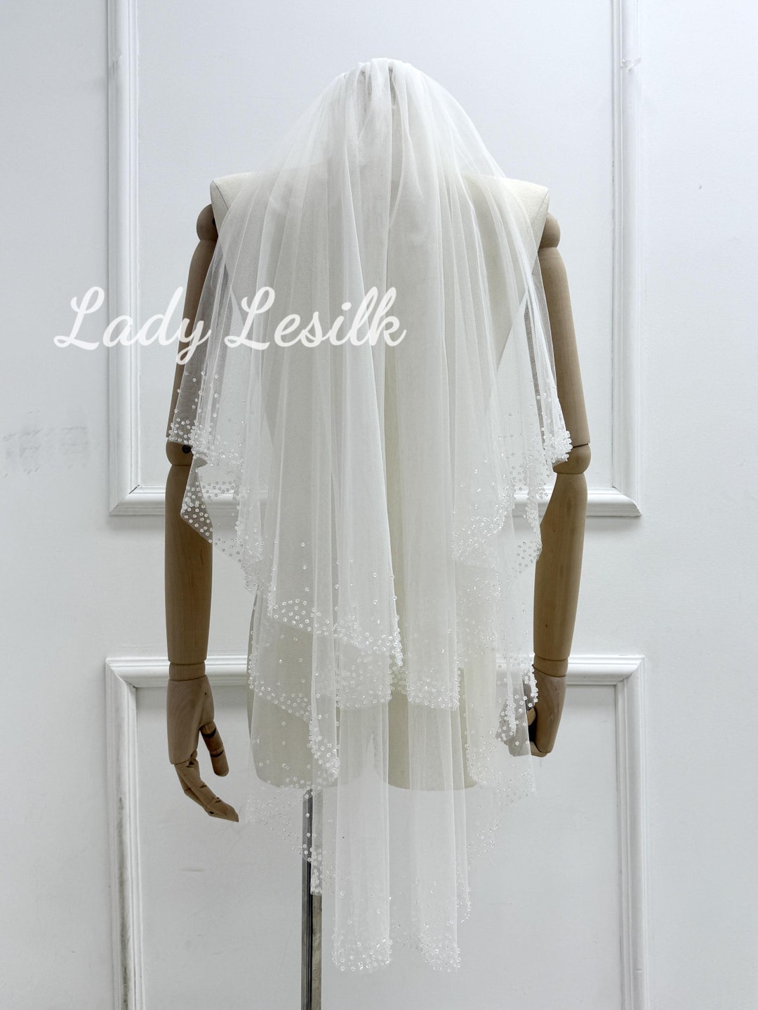 Crystal Bridal Veil,2 Tier Wedding Veil,cascade Wedding Veil,blusher ...