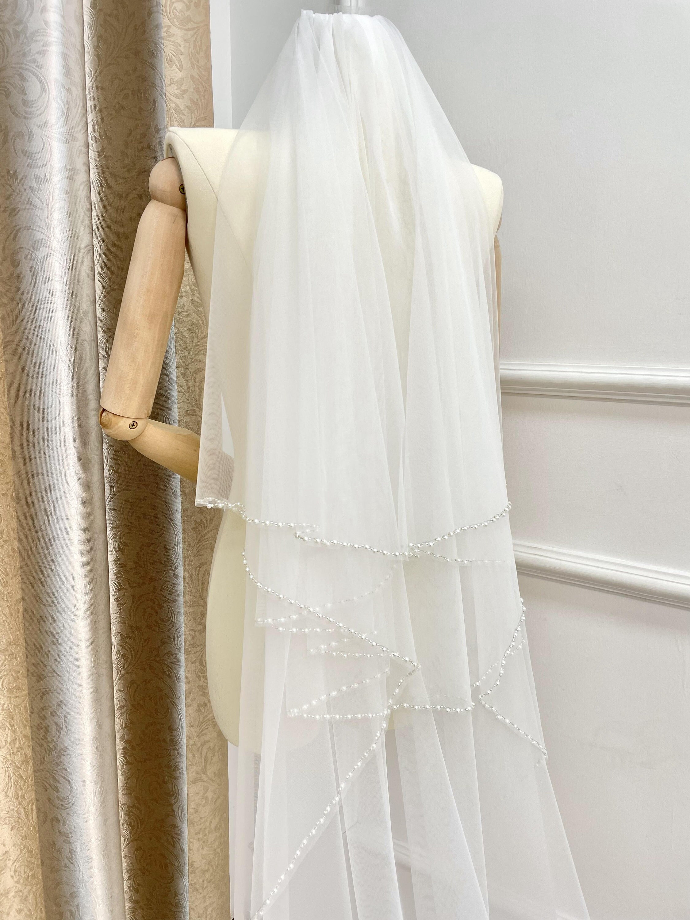 Pearl Wedding Veil,beaded Wedding Veil,2tier Blusher Veil,blusher Ridal ...