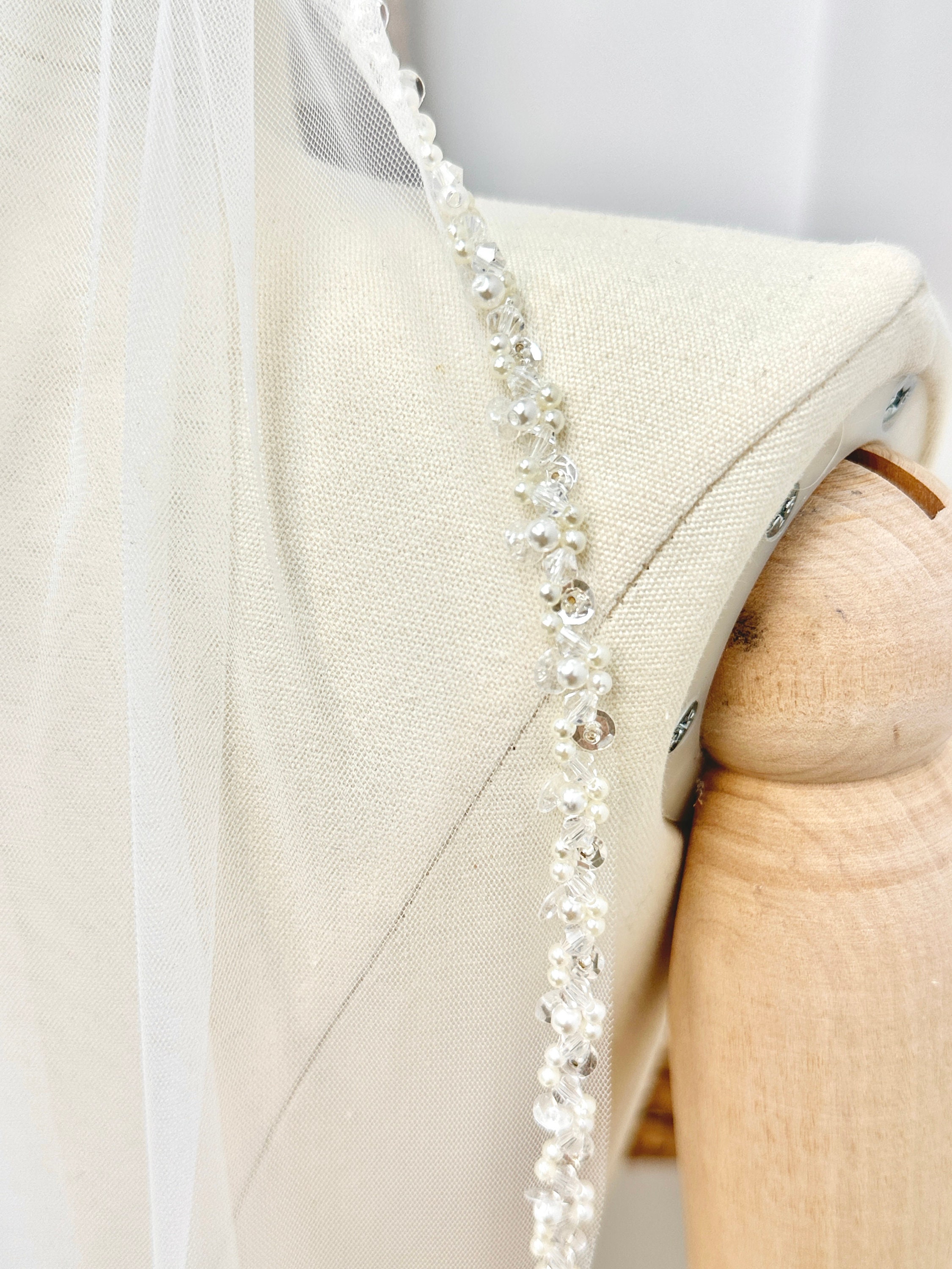 Ivory Wedding Veil,pearl Crystal Sequins Beaded Veil,black Veil Brides ...