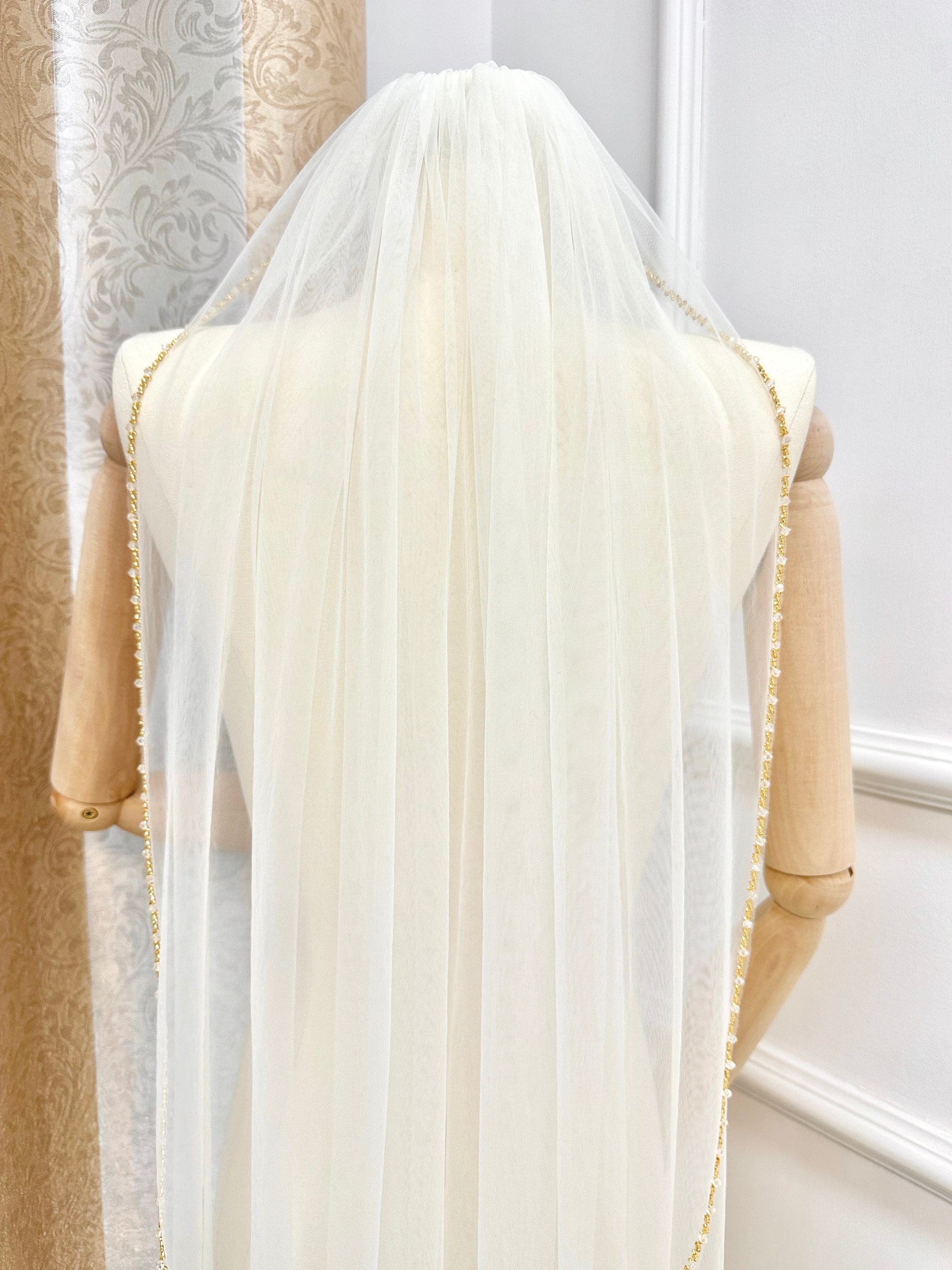 Gold Beads Beaded Veil,wedding Crystal Veil,unique Bridal Veil,black ...