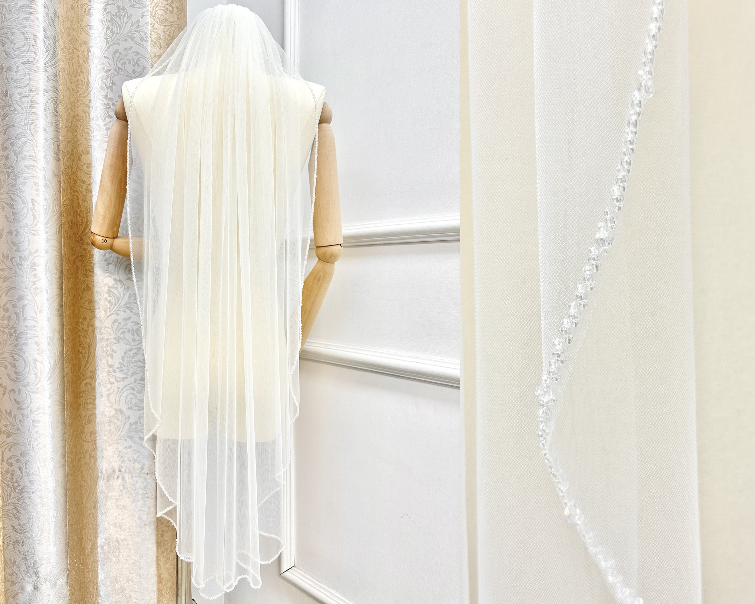 Glitter Wedding Veil,beaded Crystal Veil,bridal Veil,single Tier Veil ...