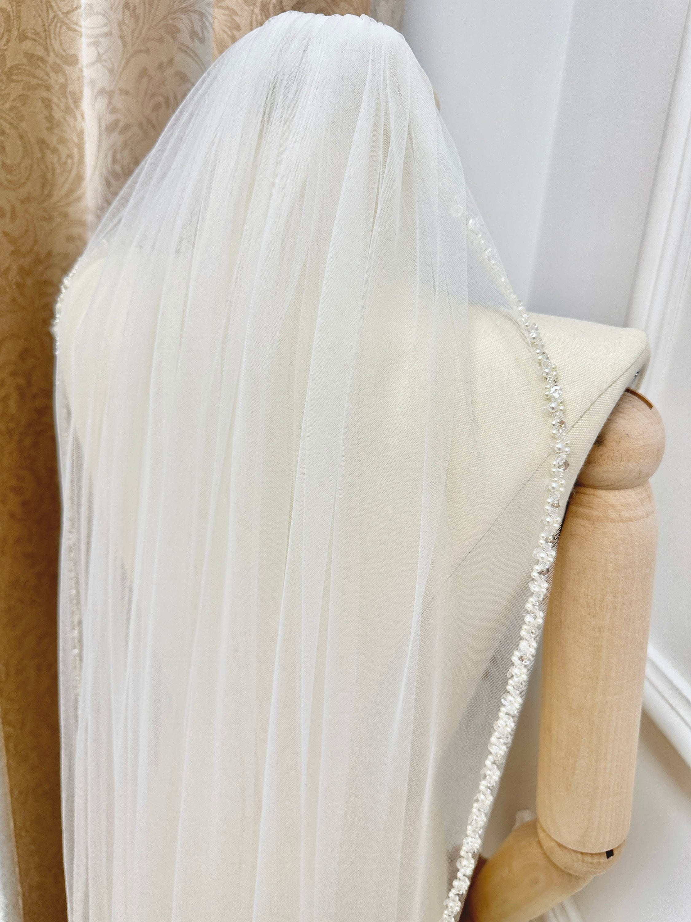 Ivory Wedding Veil,pearl Crystal Sequins Beaded Veil,black Veil Brides ...