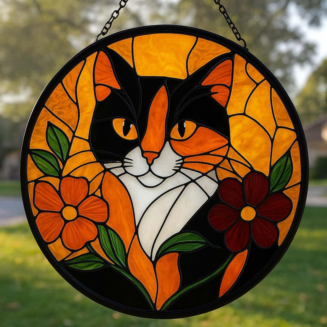 Calico Cat Stained Glass Suncatcher, Fall Window Decor, Cat Lover Gift ...