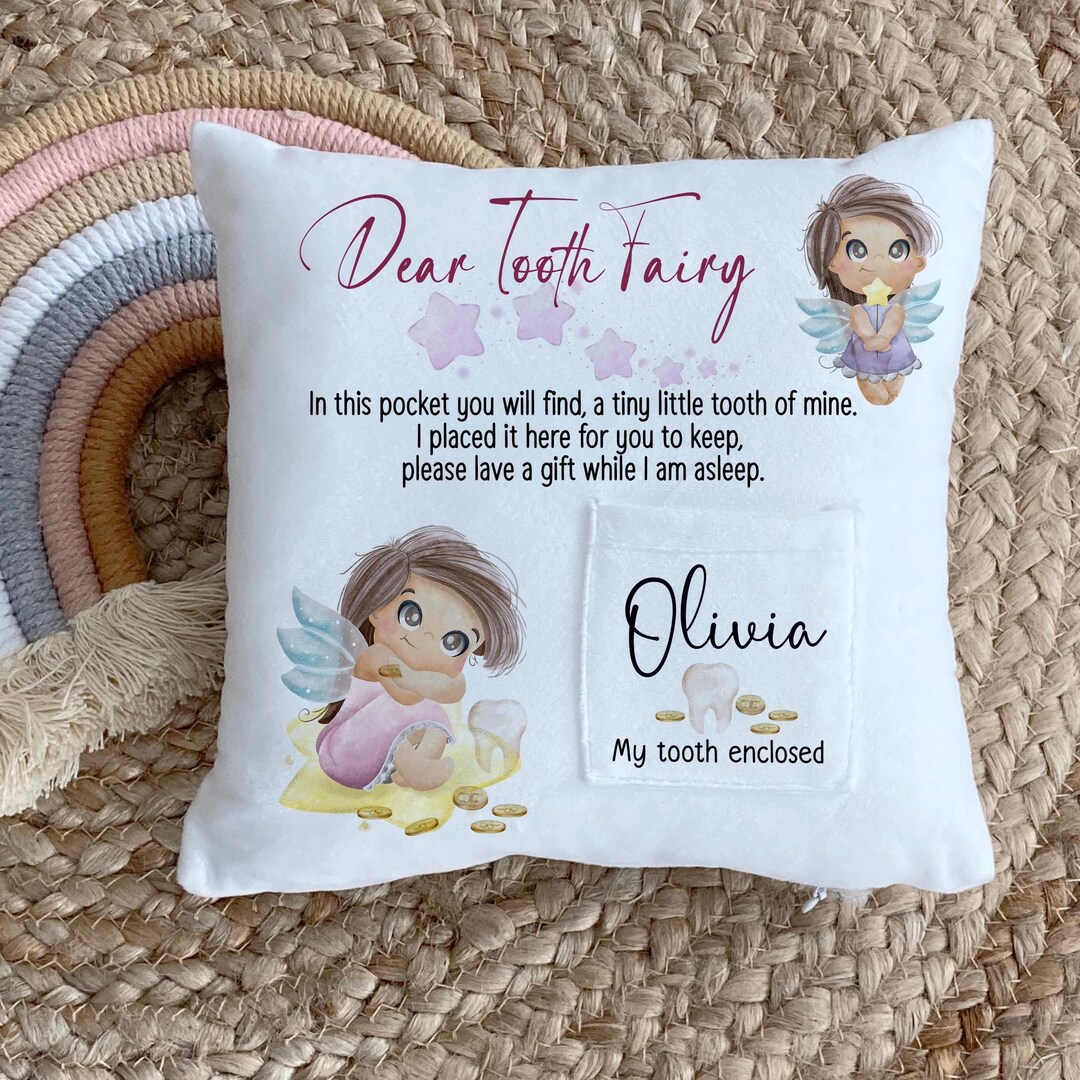 Tooth Fairy Cushion, Personalised Pillow With Mini Pocket for Lost ...