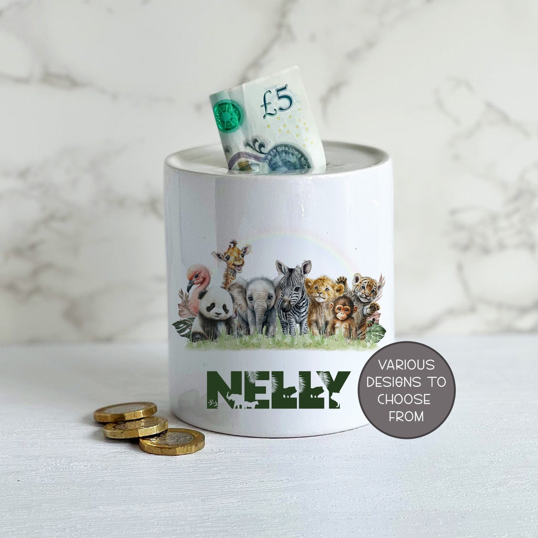 Personalised Safari Money Box, Tiger Ceramic Money Box, Panda Gift ...
