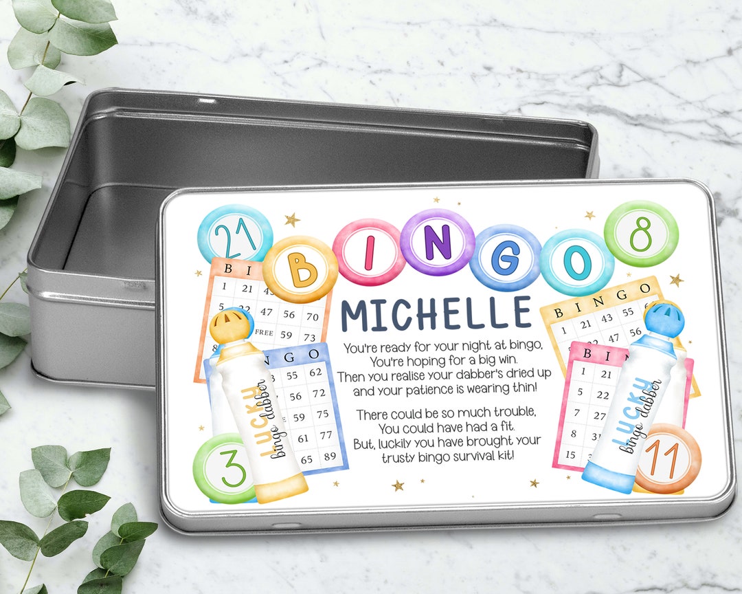 Personalised Bingo Survival Kit Tin, Bingo Marker Pens Storage Tin ...