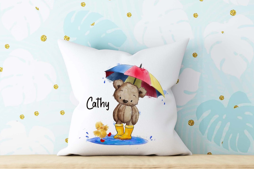 Personalised Teddy Bear Cushion: Kids Nursery Decor, Positivity Gift - Etsy