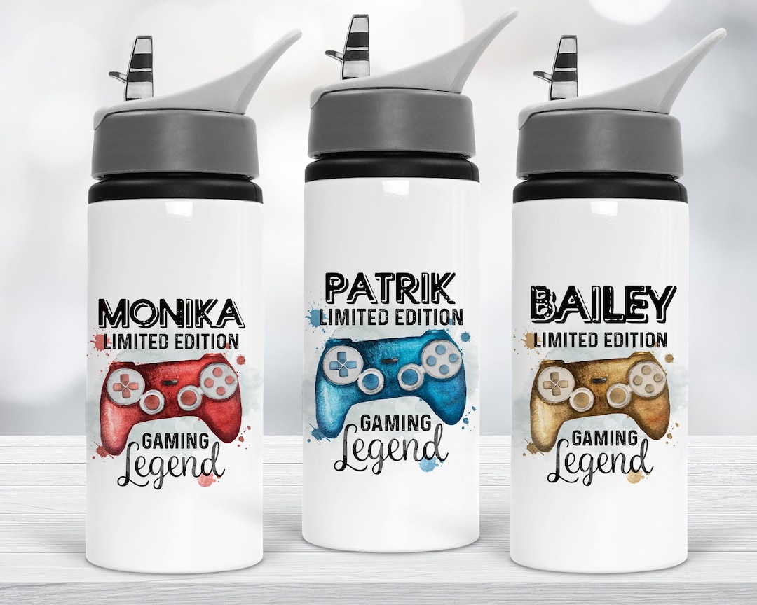 Personalised Gamer Bottle, Gaming Water Bottle With Straw, Gamers Gift ...