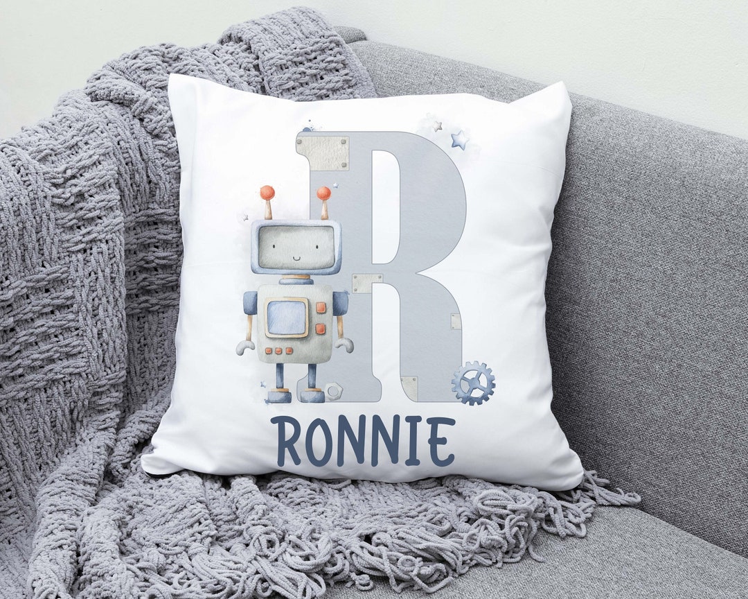 Personalised Retro Robot Cushion, Gifts for Kids, Robot Pillow ...