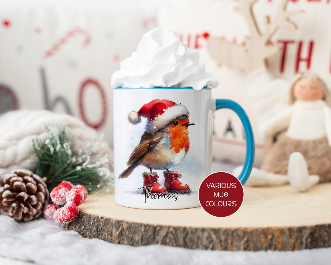 Personalised Robin Mug Gift, Red Robin Cup for Him or Her, Stocking ...