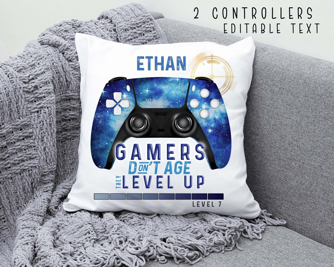 Personalised Gamer Cushion: Galaxy Controller Pillow, Custom Name Gift ...