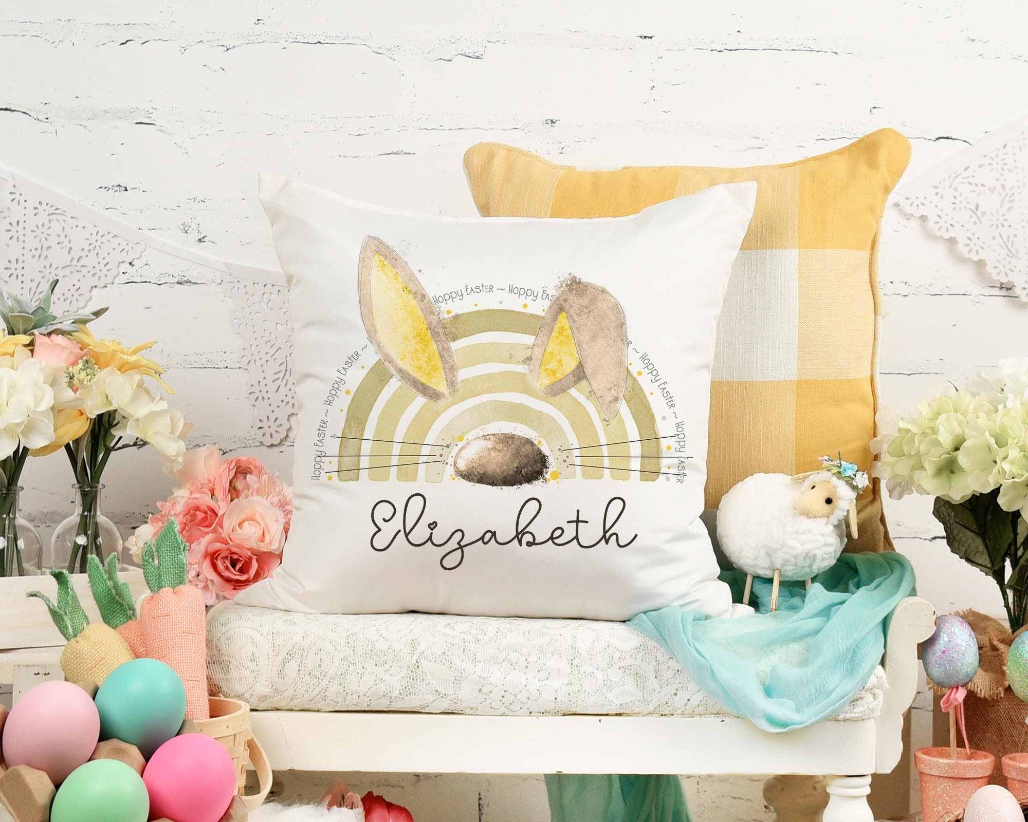 Personalised Easter Cushion Yellow Easter Bunny Gift Easter - Etsy UK