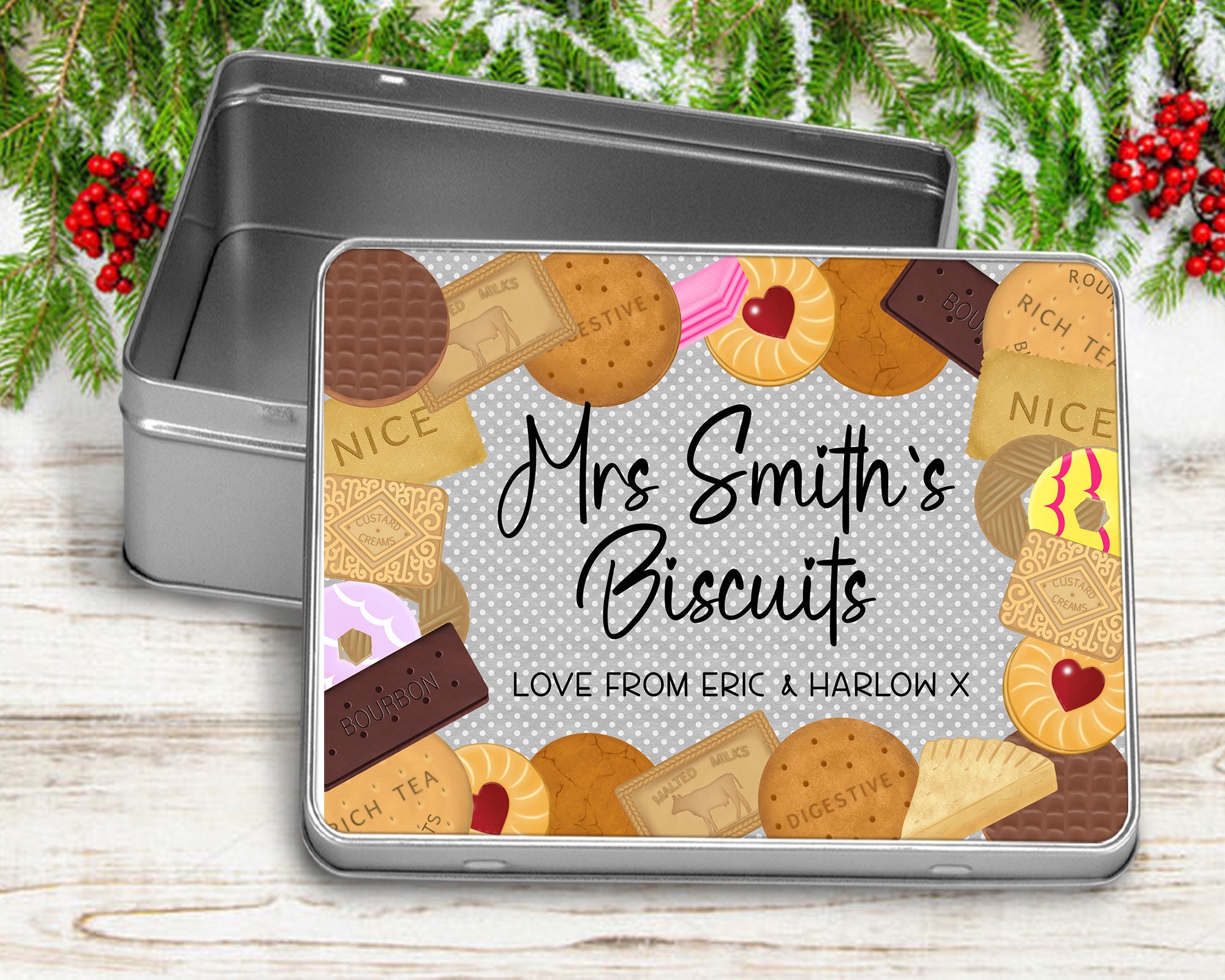 Personalised Biscuit Tin, Christmas Cookies, Treat Tin for Family and ...