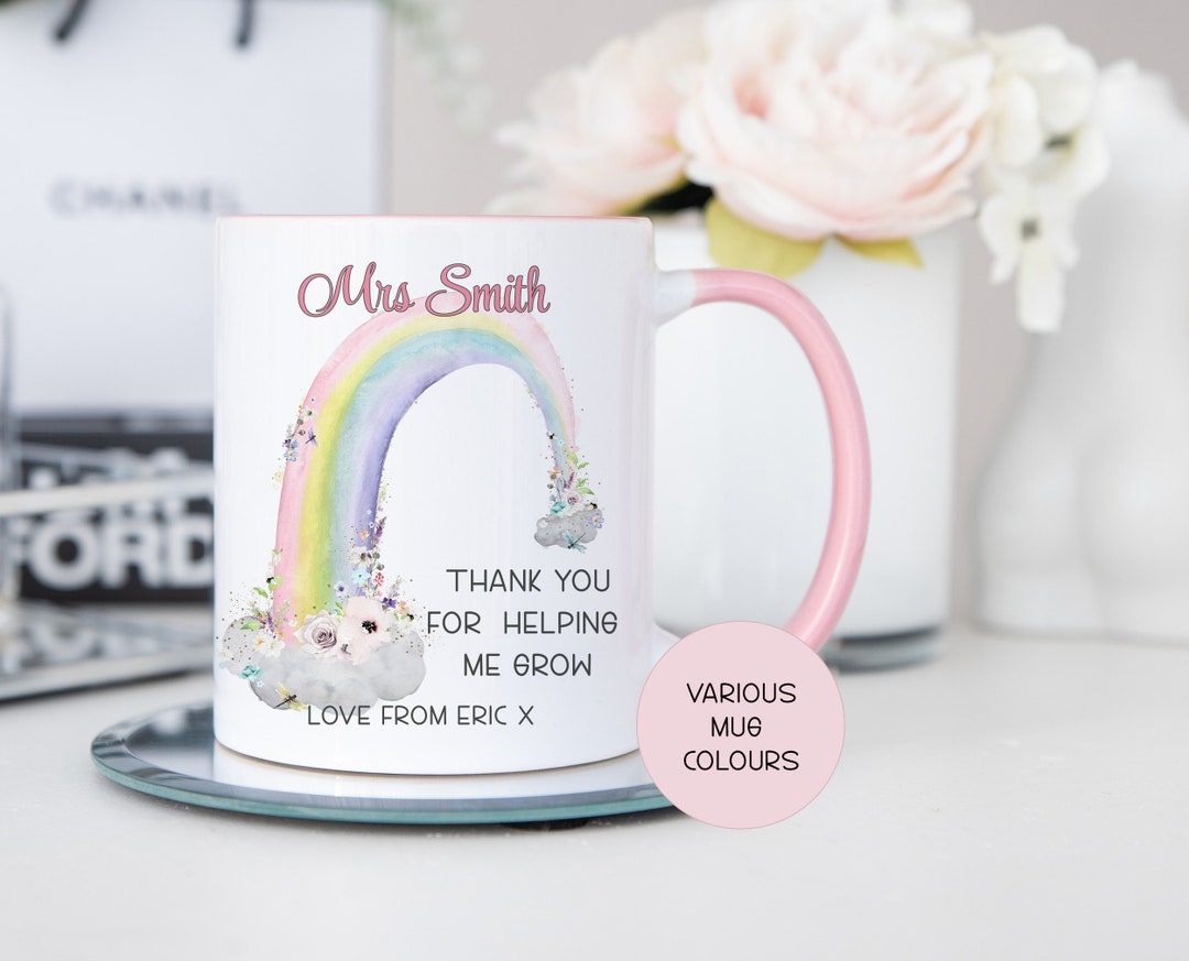 Personalised Teacher Mug, Pastel Rainbow Mug for Childminder, Mother's ...