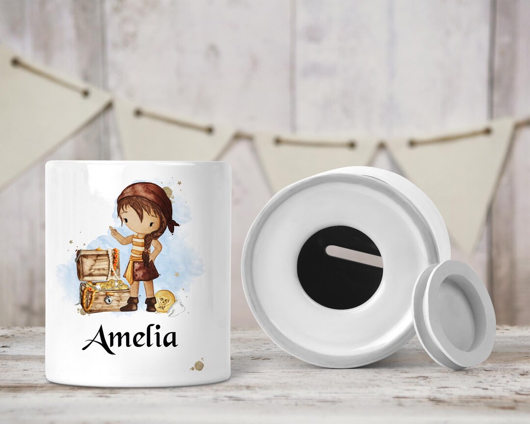 Personalised Pirate Money Box, Pirate Girl Ceramic Money Box, Boy ...