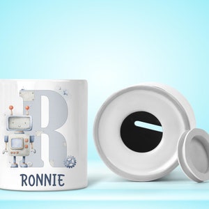 Personalised Robot Money Box, Ceramic Money Box Gift, Kids Piggy Bank ...